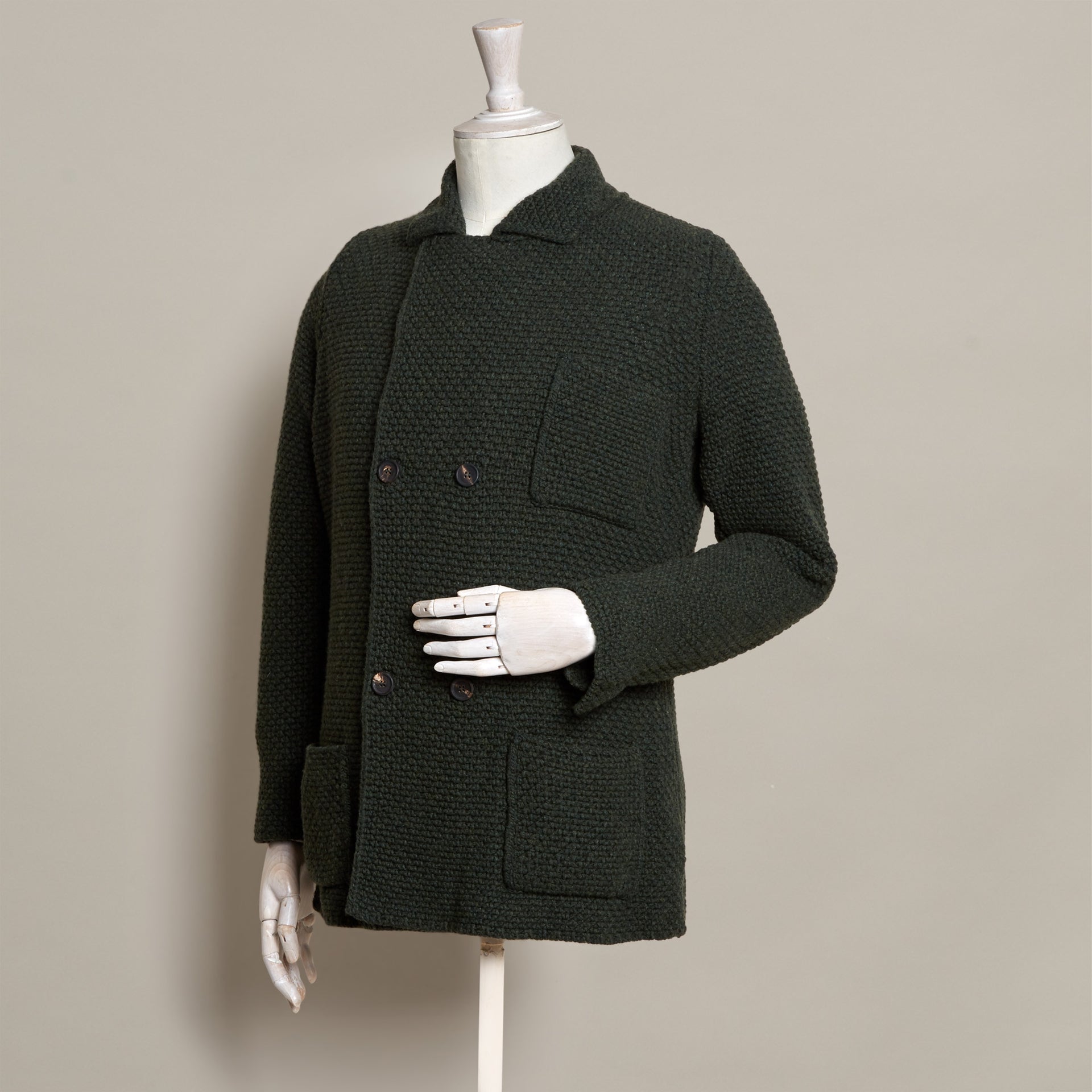 Double breasted knitted jacket in Dark Green