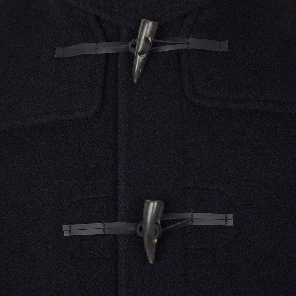 Long Woollen Duffle Coat With Hood In Navy