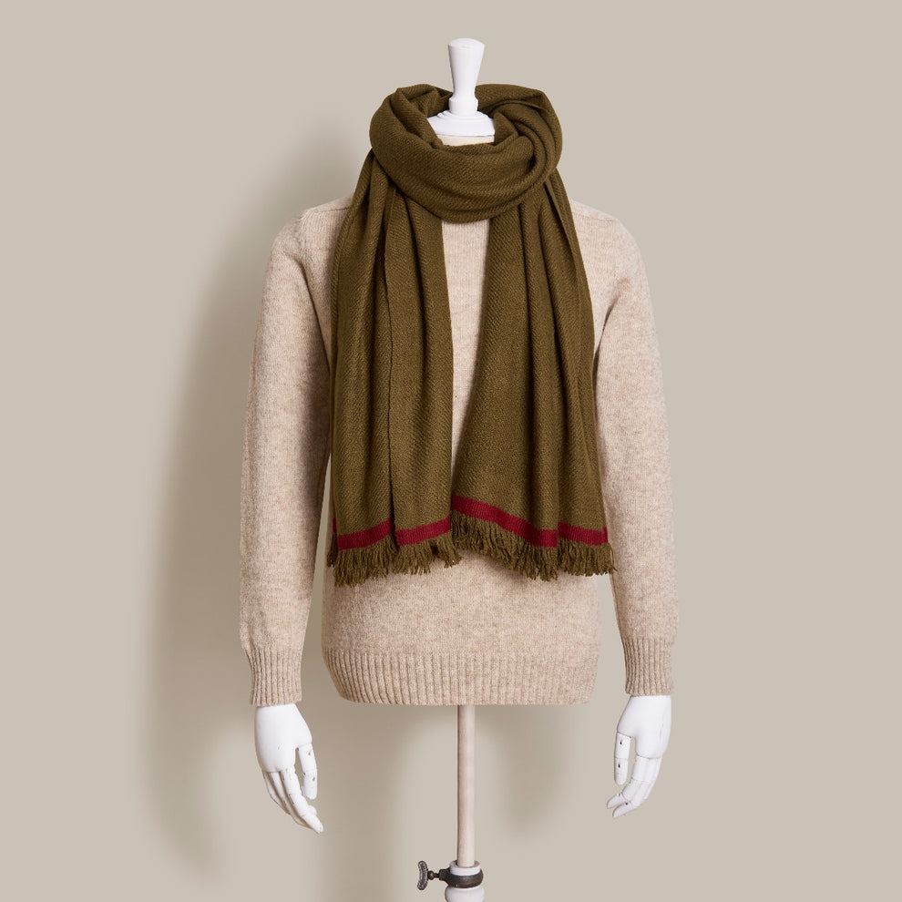 Heavy Twill Hand Woven Cashmere Shawl In Khaki