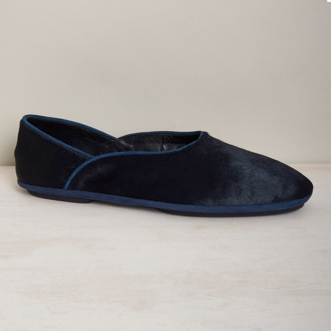George Cortina For Anderson & Sheppard Plain Pony Hair Slippers In Nav