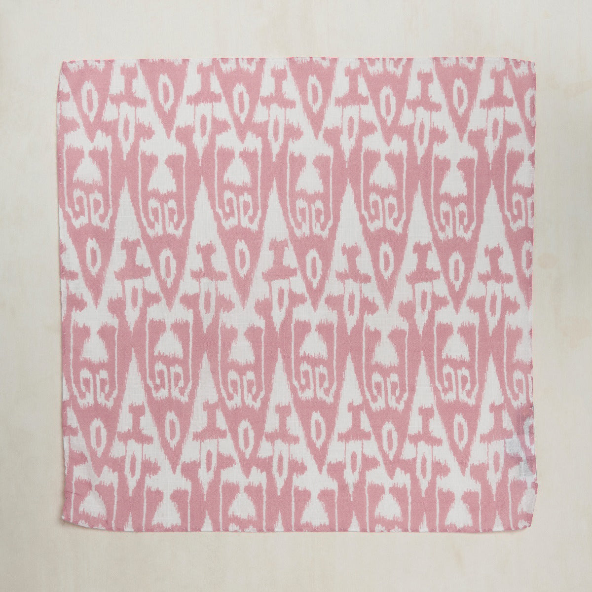 Cotton Ikat Pocket Square in Pink and White