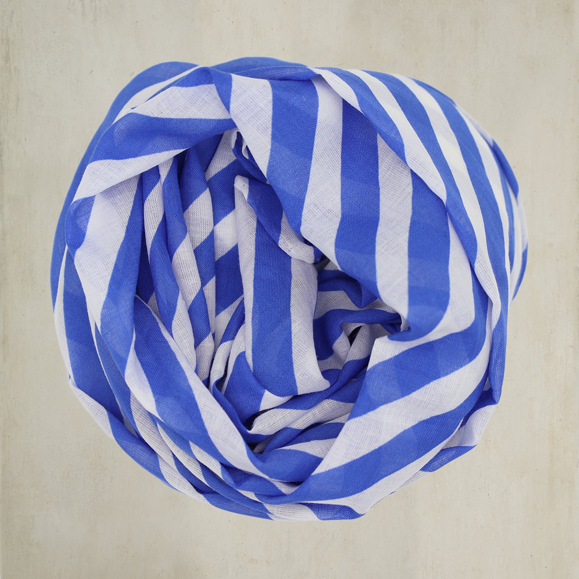 Diagonal Print Small Cotton Scarf in Blue