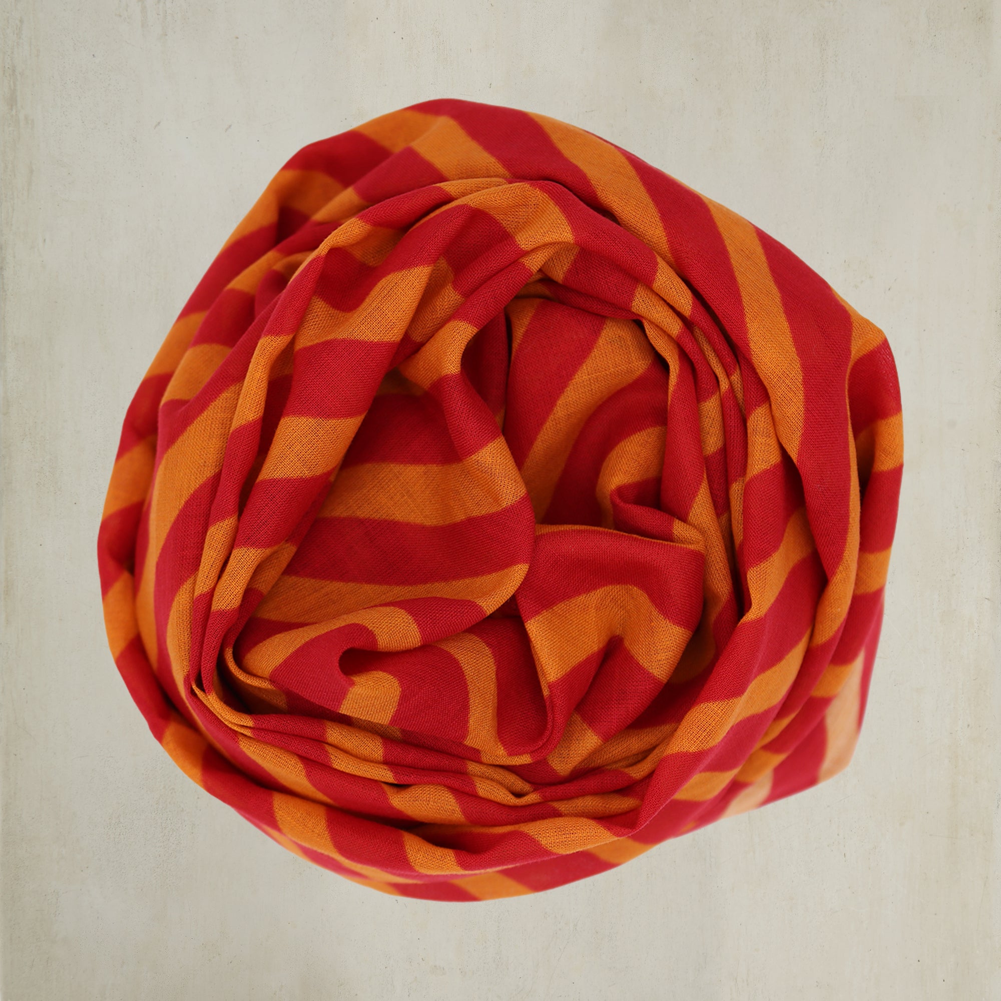 Diagonal Print Small Cotton Scarf in Red